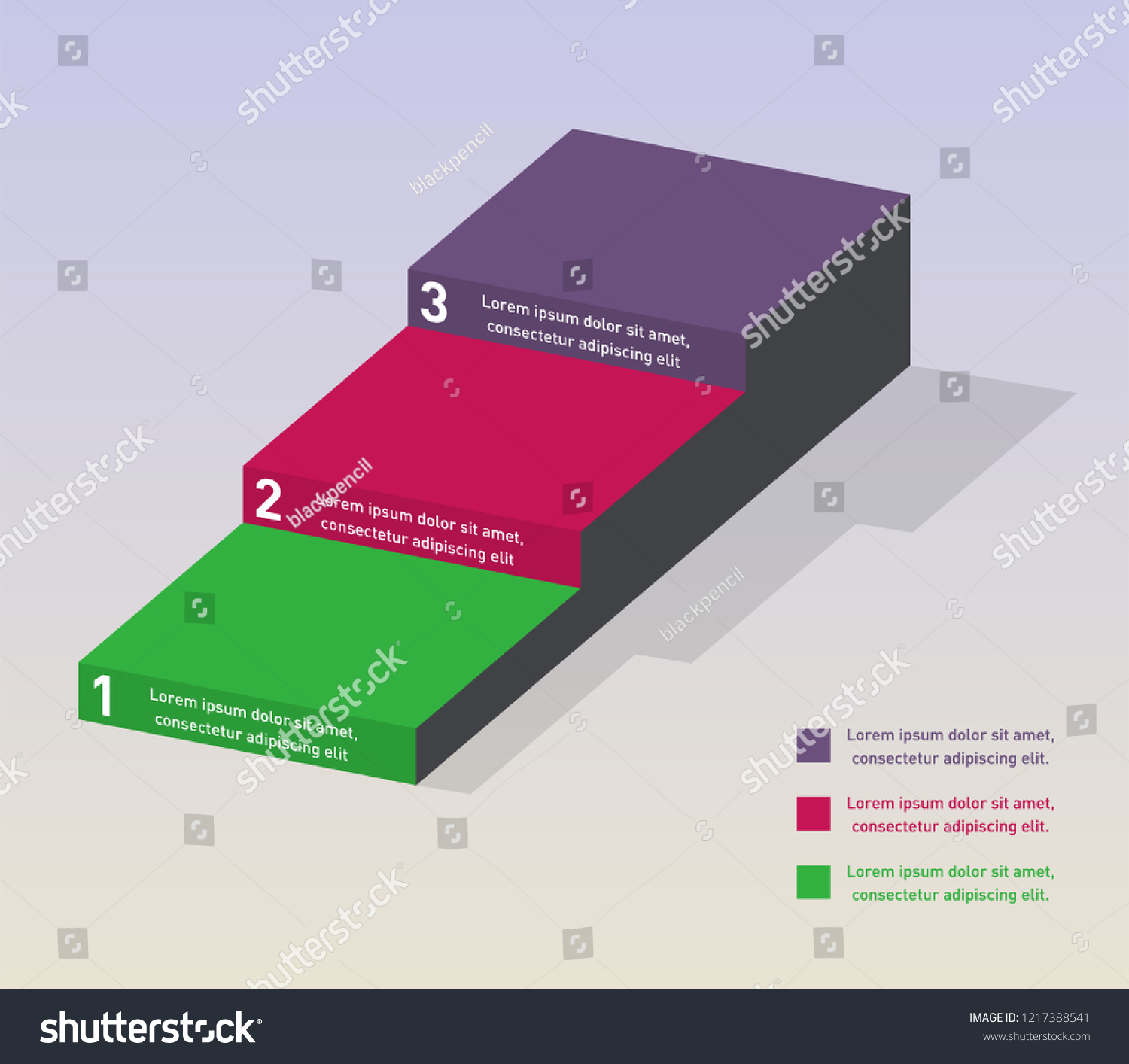 3 Steps Infographic Three Stairs Diagram: vector de stock (libre de ...