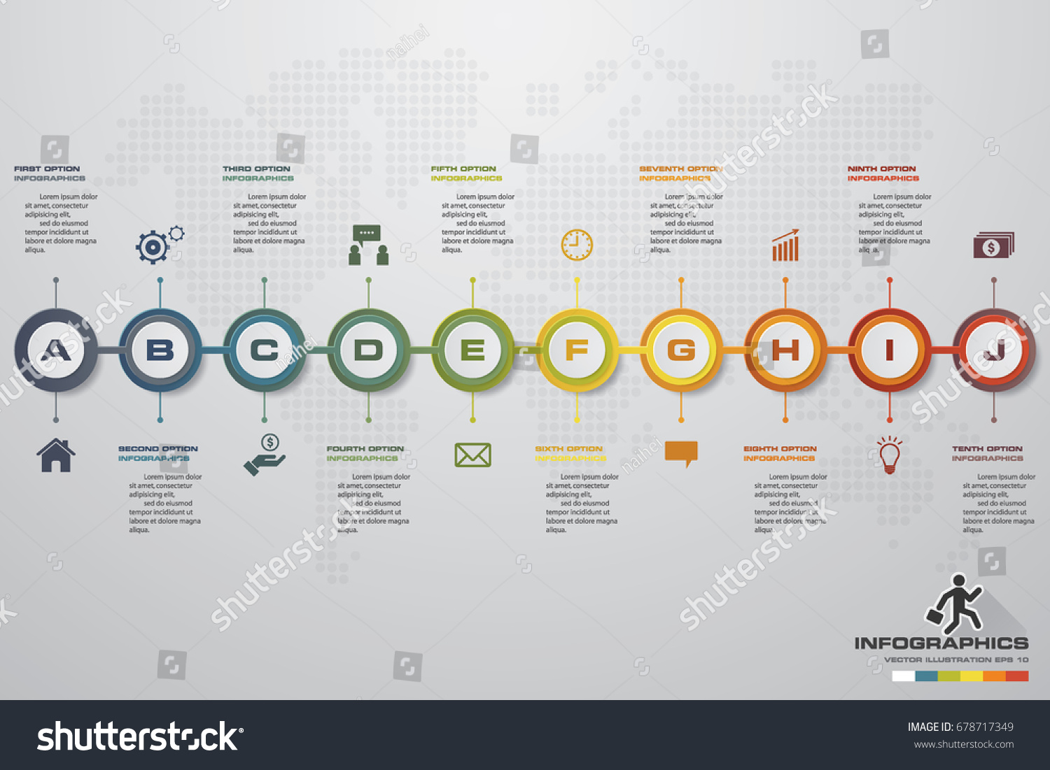 10 Steps Infographics Element Timeline Template 스톡 벡터(로열티 프리) 678717349 ...