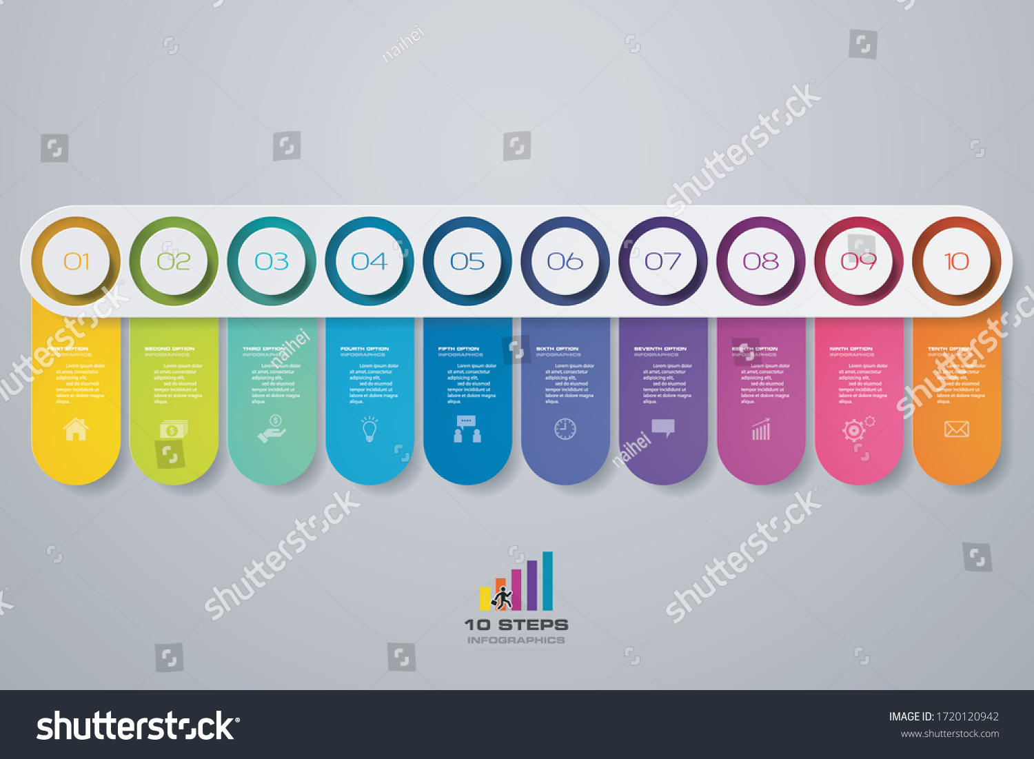 10 Steps Simpleeditable Process Chart Infographics 库存矢量图（免版税）1720120942 ...