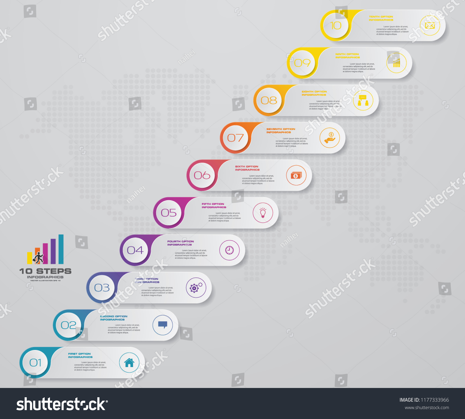 10 Steps Staircase Infographic Element Presentation: vetor stock (livre ...