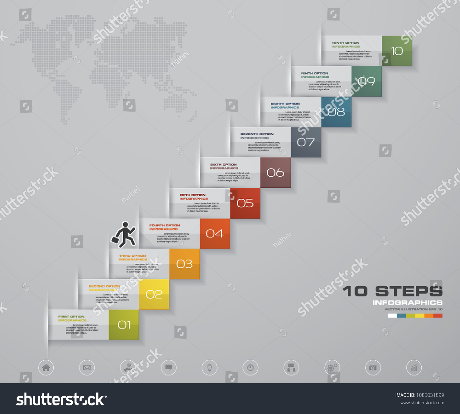 10 Steps Staircase Infographic Element Presentation: เวกเตอร์สต็อก ...