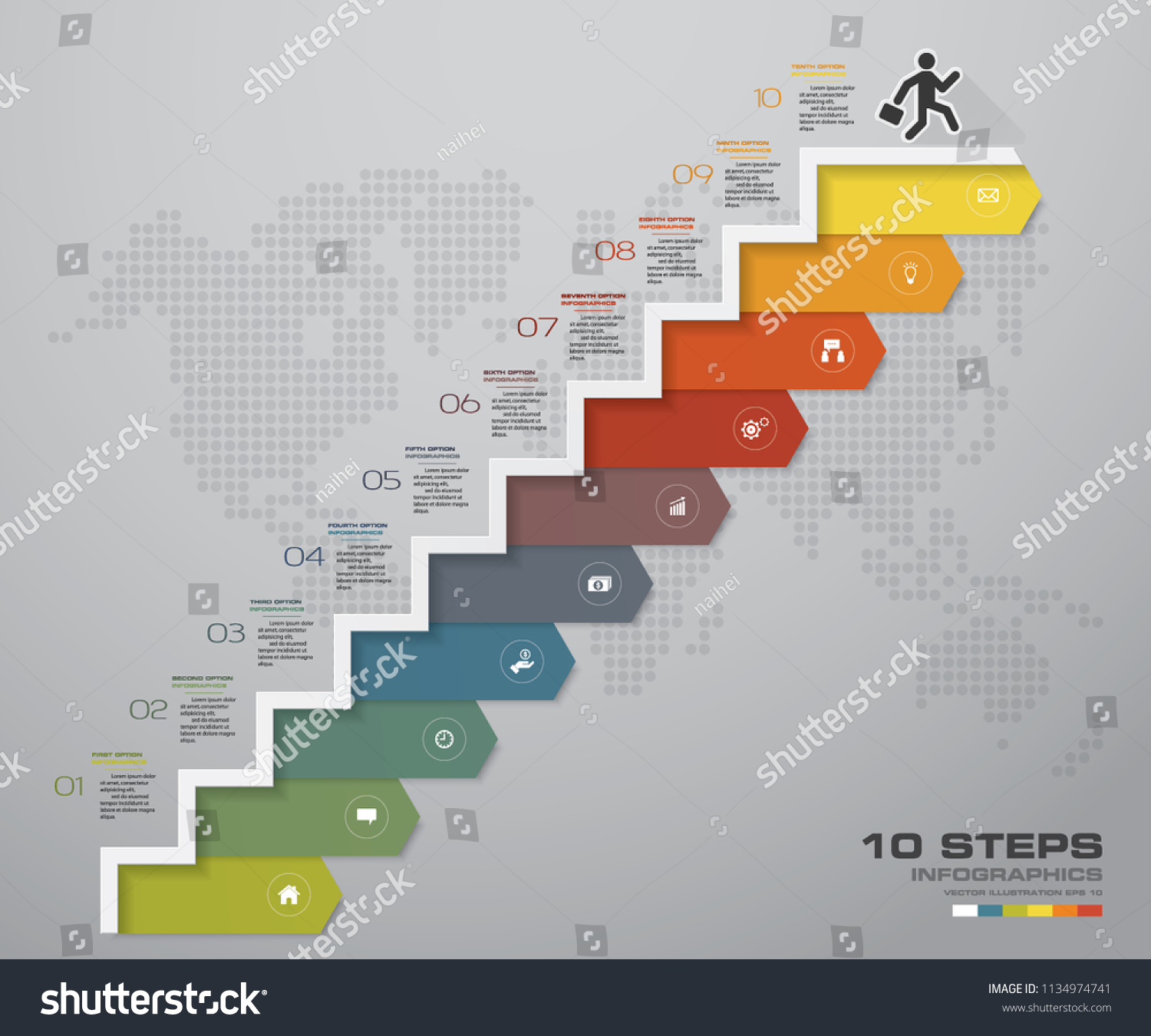 Vektor Stok 10 Steps Staircase Infographic Element Presentation (Tanpa ...
