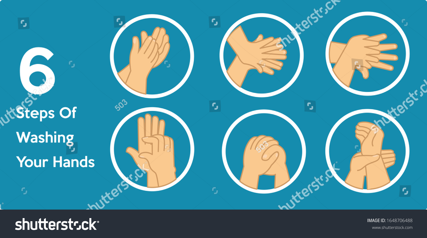 6 Steps Wash Your Hands Properly Stock Vector (Royalty Free) 1648706488 6 Steps Wash Your Hands Properly Stock Vector (Royalty Free) 1648706488