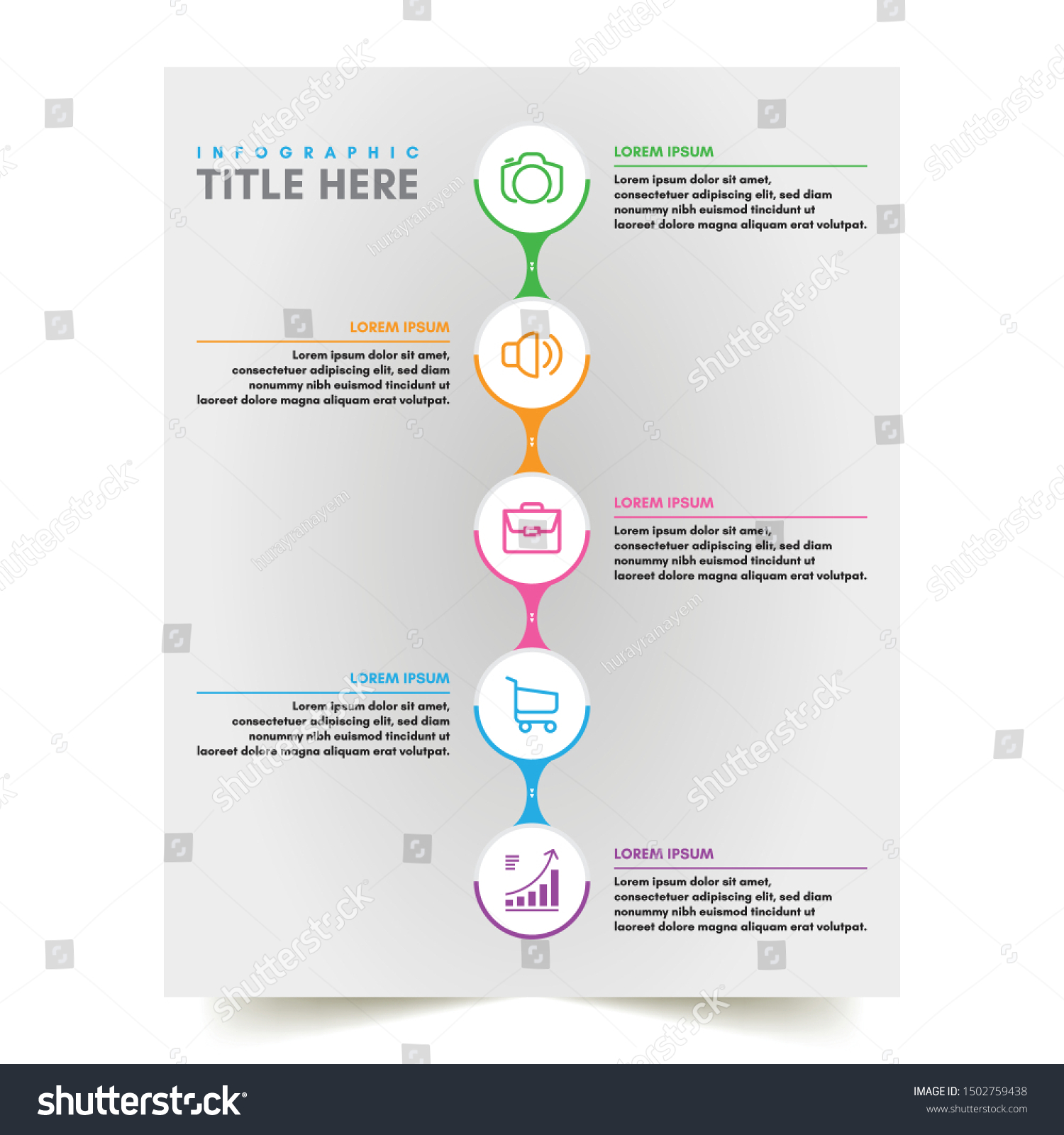 5 Steps Vertical Timeline Infographics: vector de stock (libre de ...