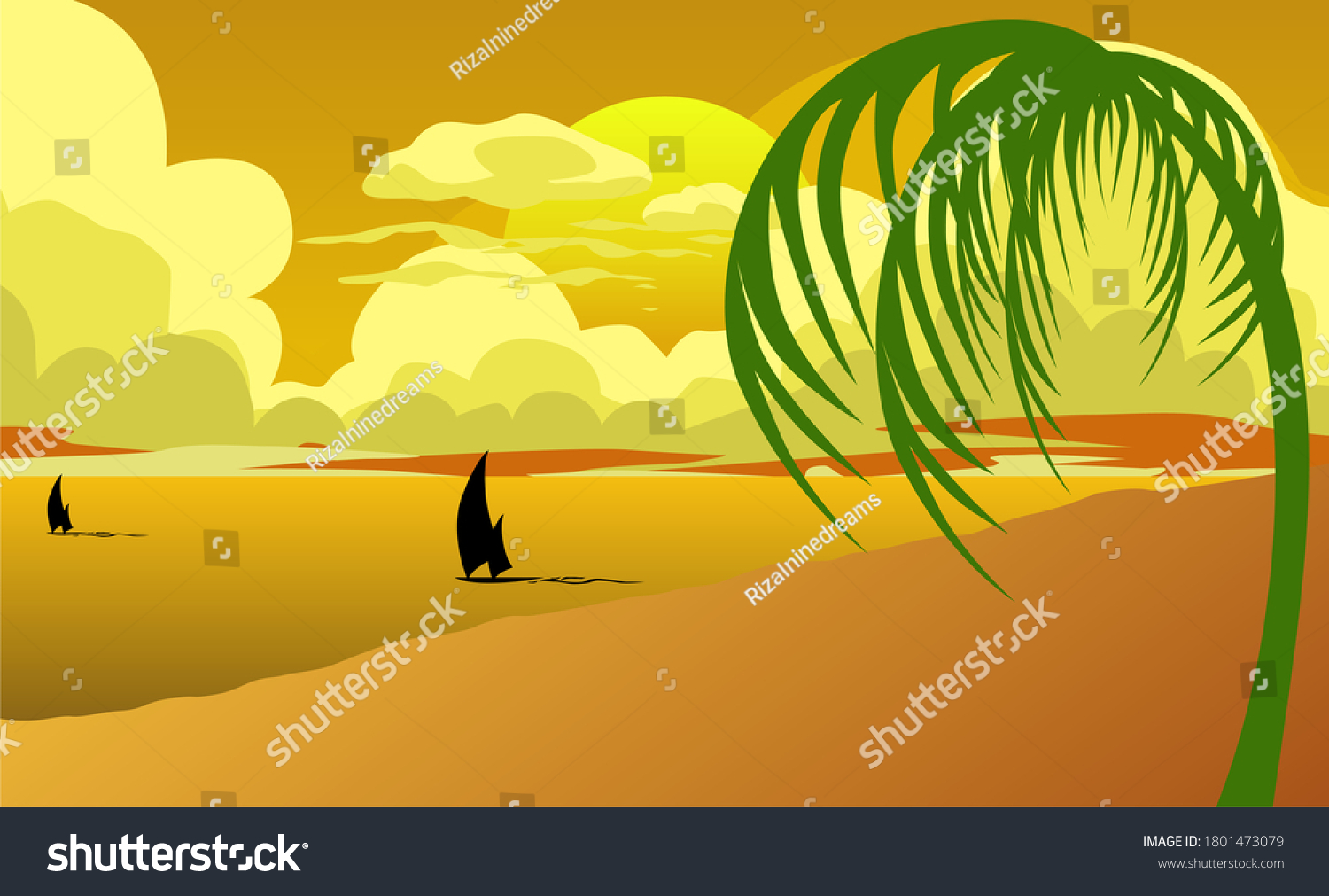 Sunset On Beach Background Vector Art Stock Vector (Royalty Free ...