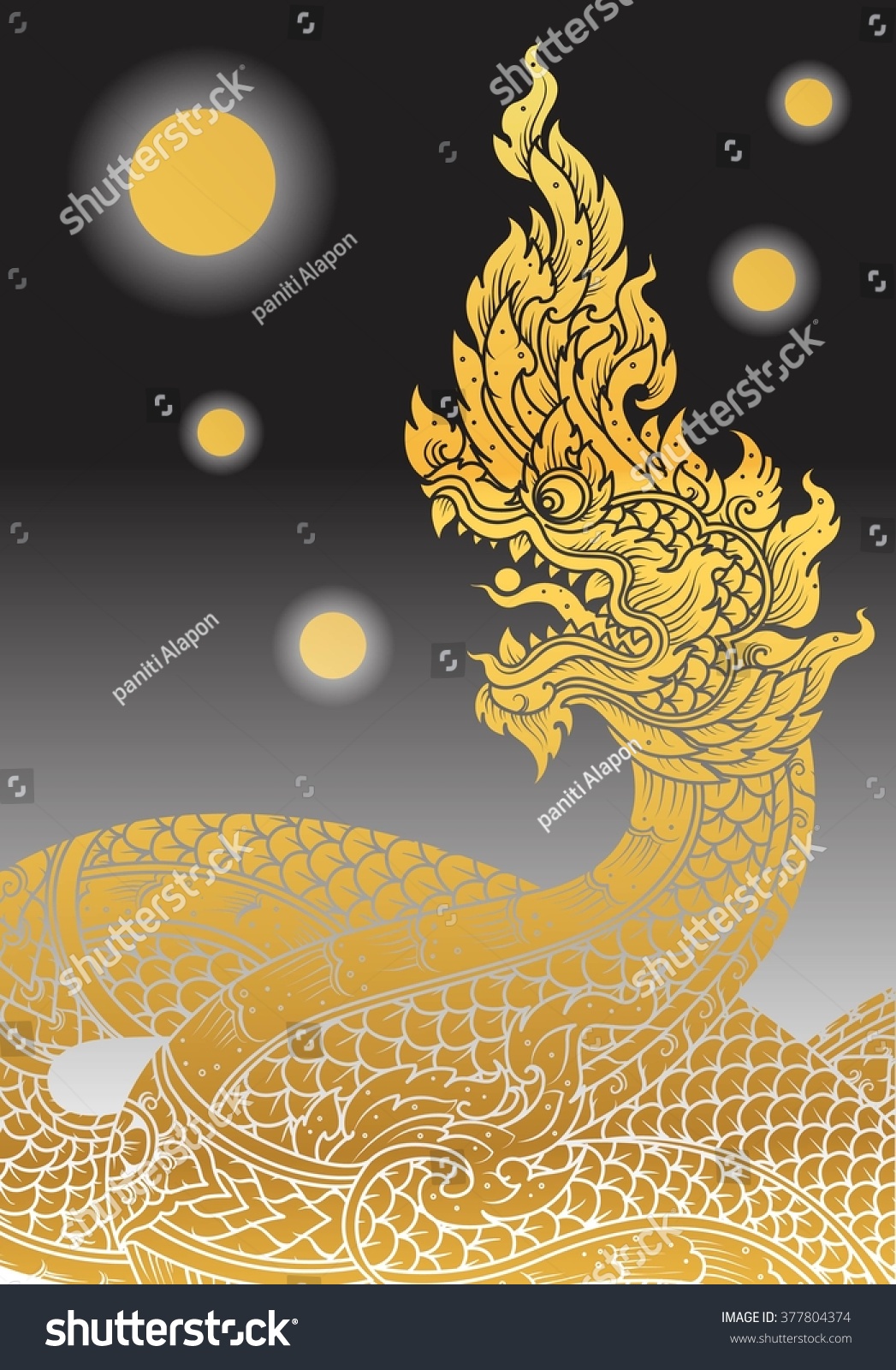 Thai Dragon Outline Vector: vetor stock (livre de direitos) 377804374 ...