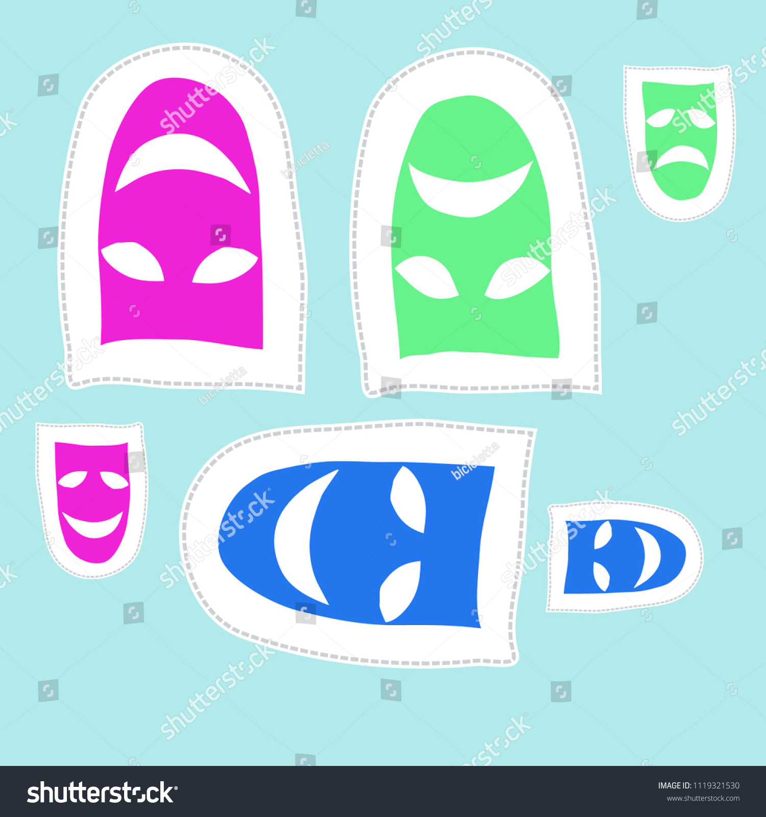 Theater Masks Pattern Dashed Lines Tags Stock Vector (Royalty Free ...