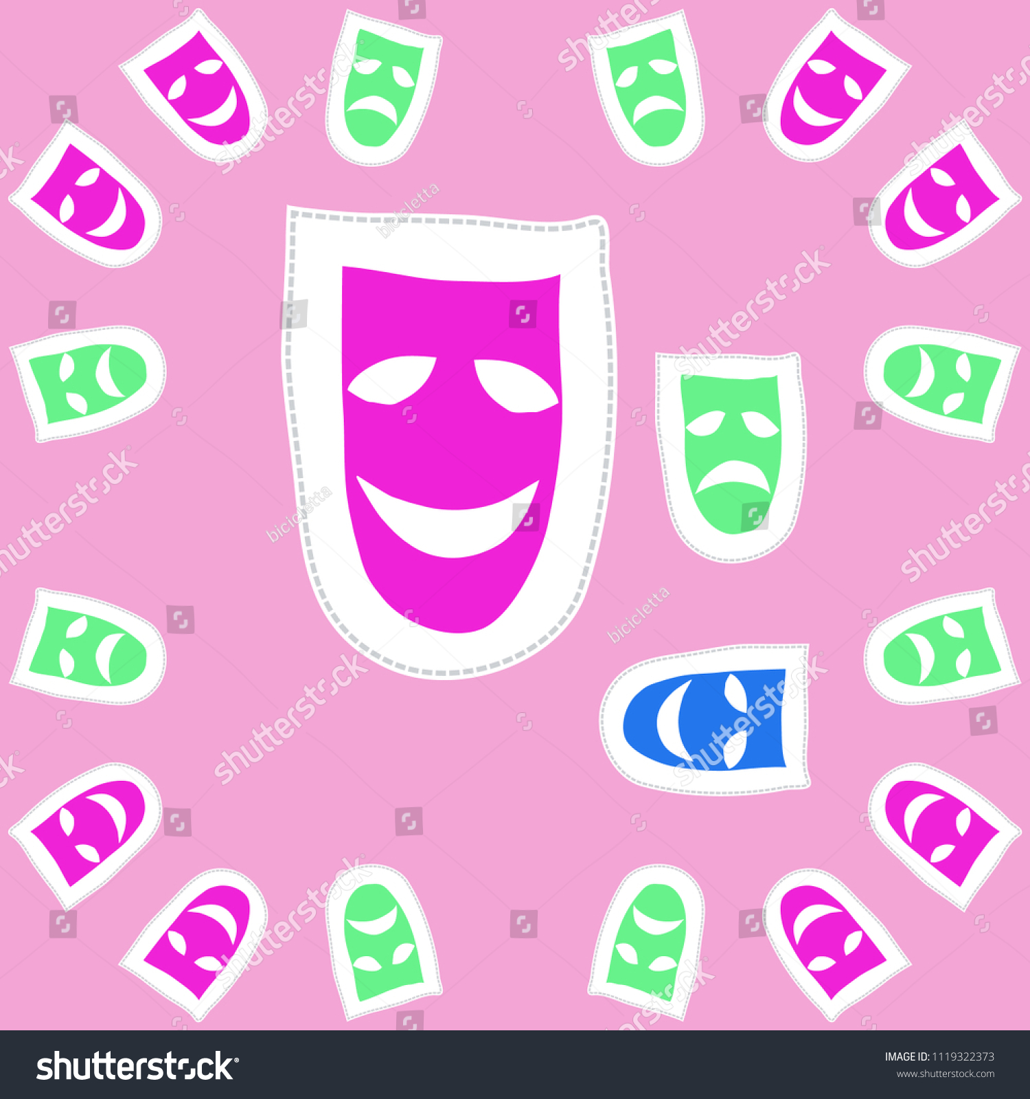 Theater Masks Pattern Dashed Lines Tags: vector de stock (libre de ...