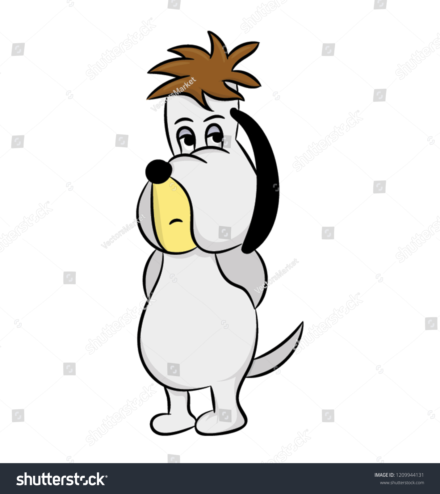 Thinking Droopy Cartoon Dog Standing 스톡 벡터(로열티 프리) 1209944131 ...