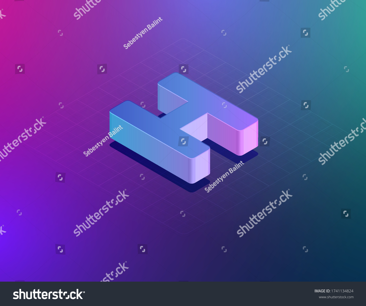 Three Dee Tech Font Character H Stock Vector (Royalty Free) 1741134824