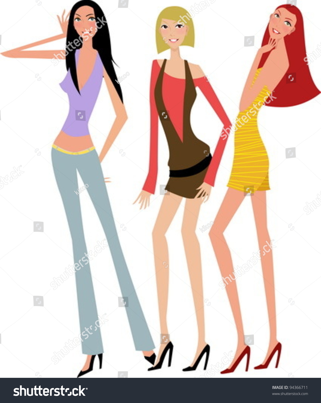 Three Girls Stock Vector (Royalty Free) 94366711 | Shutterstock