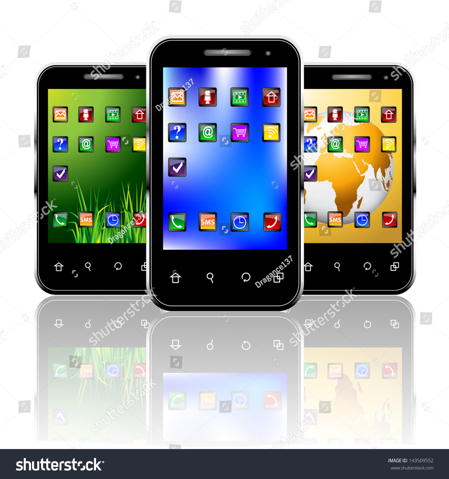 Three Mobile Phones: vector de stock (libre de regalías) 143509552 ...