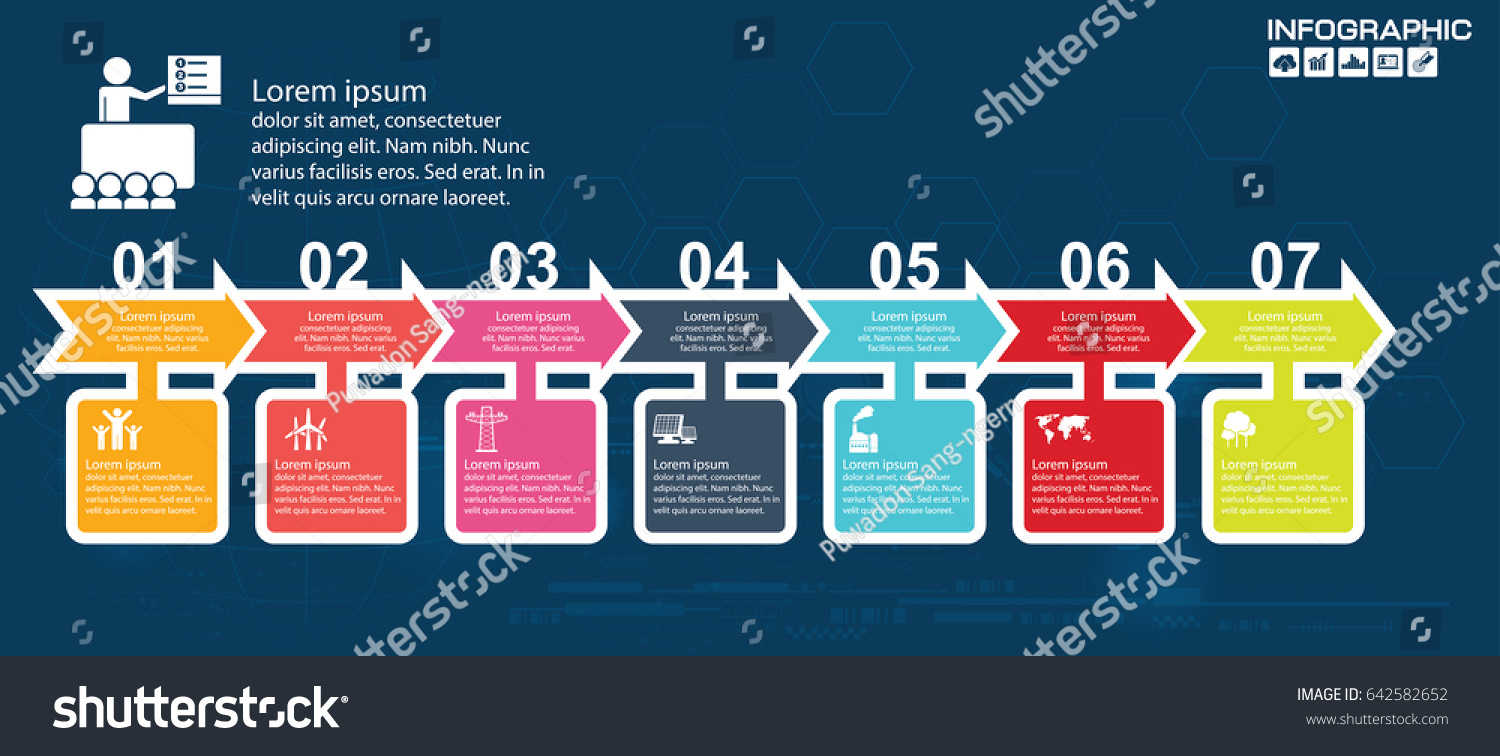 7 Timeline Infographics Template Arrows Flowchart : image vectorielle ...