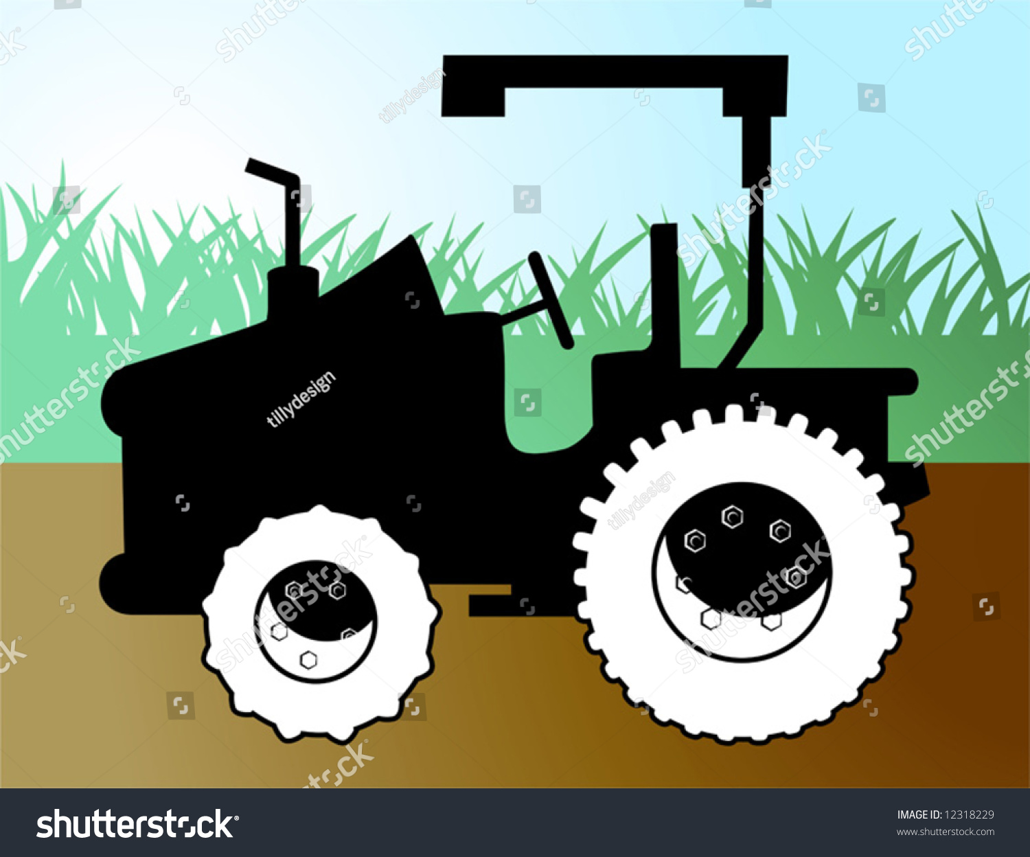 Tractor Ploughing Field Stock Vector (Royalty Free) 12318229 - Shutterstock