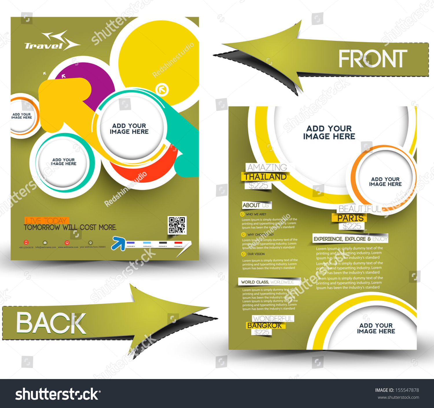 Travel Front Back Flyer Template: vector de stock (libre de regalías ...