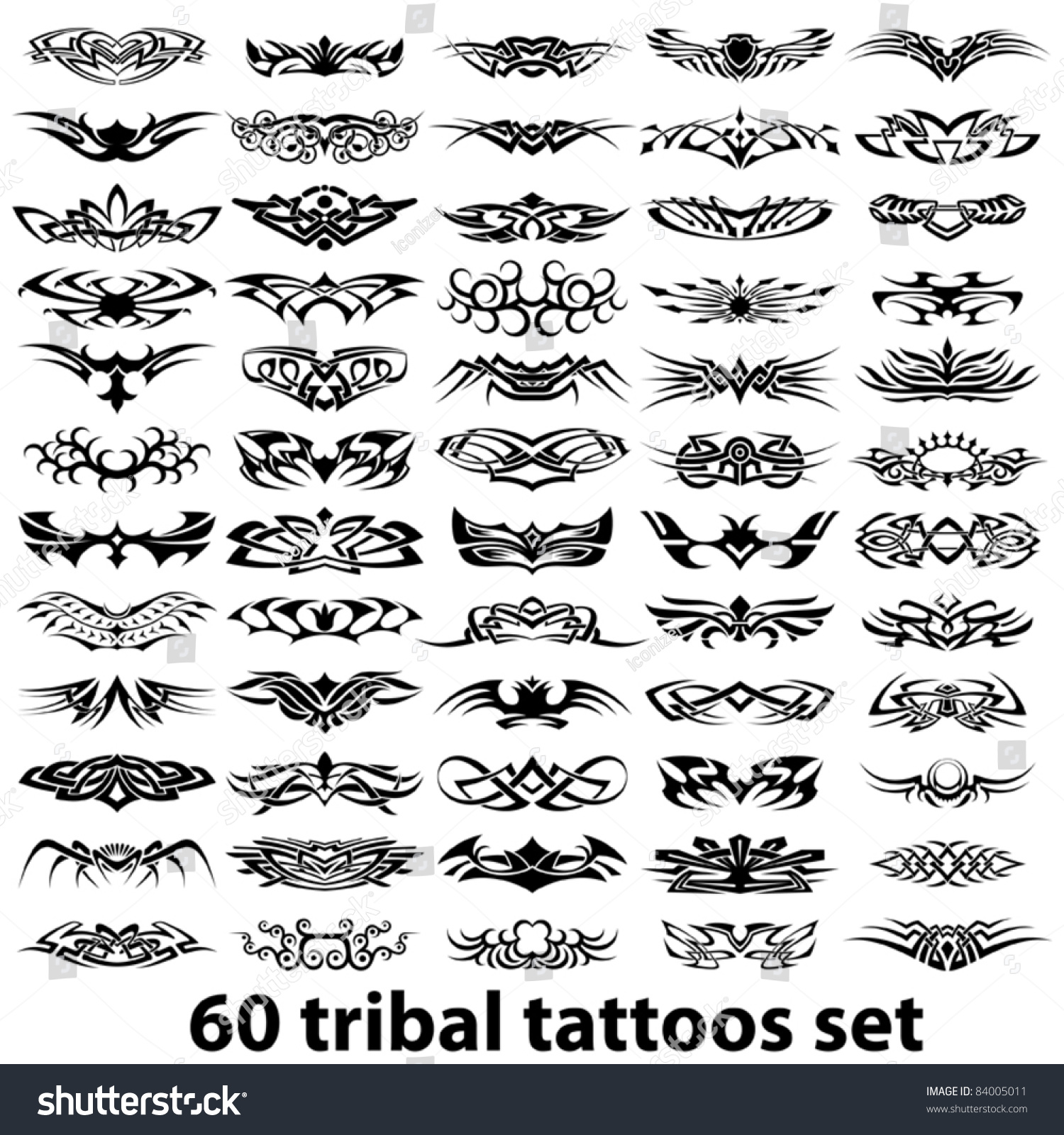 Conjunto de 60 tatuajes tribales: vector de stock (libre de regalías ...
