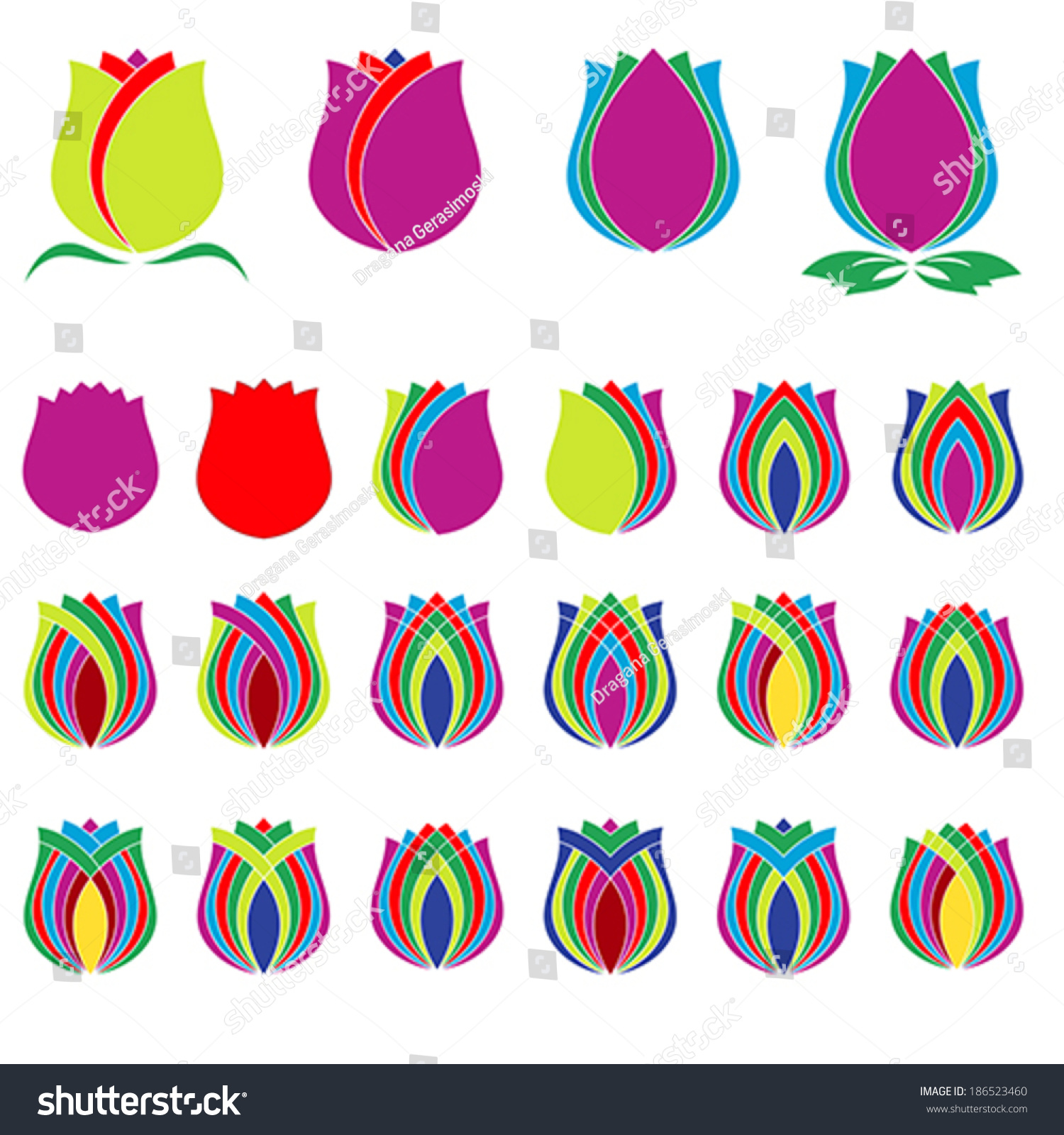 Tulip Flower Symbol Set Vector Stock Vector (Royalty Free) 186523460 ...