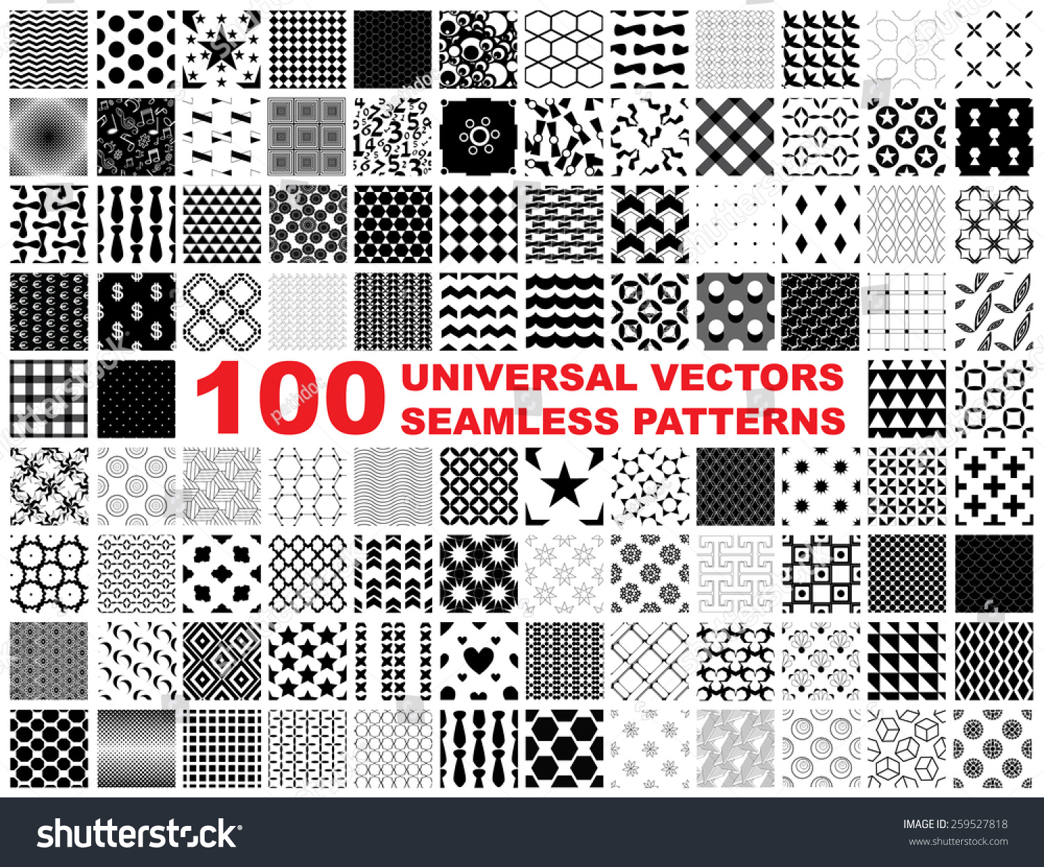 100 Universal Different Vector Seamless Patterns Stock Vector (Royalty Free) 259527818
