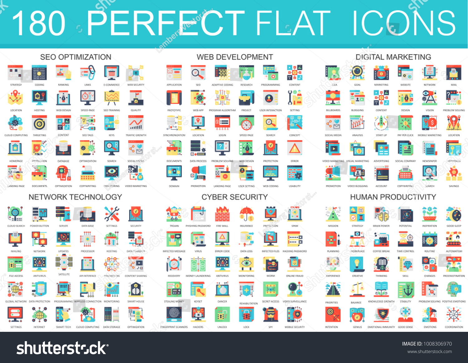 180 Vector Complex Flat Icons Concept Stock Vector (Royalty Free ...