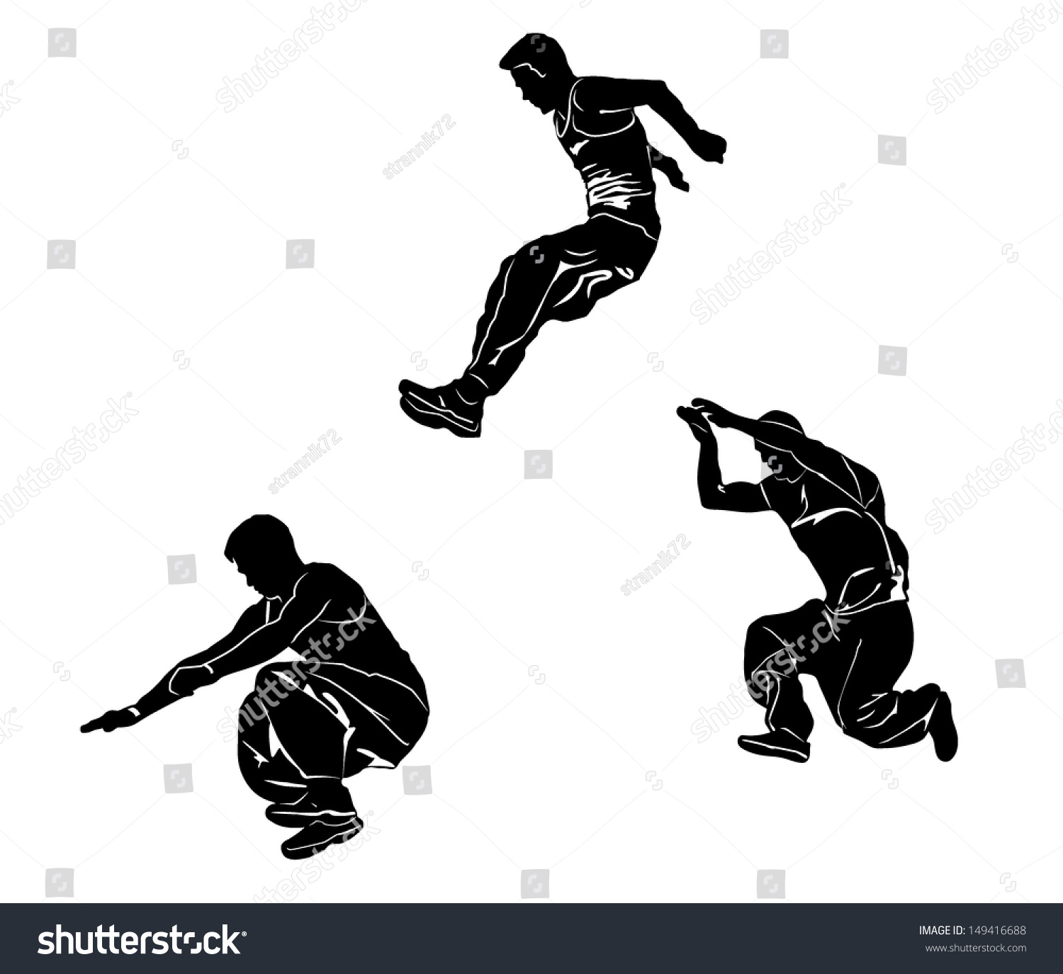 Vector Drawing Jumping Men Silhouettes Athletes Stock Vector (Royalty ...