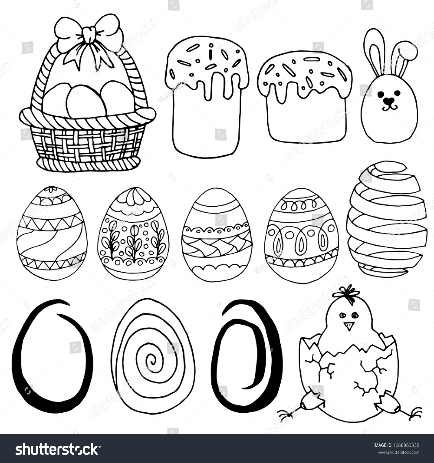 Vector Set Drawings Easter Happy Easter Stock Vector (Royalty Free ...