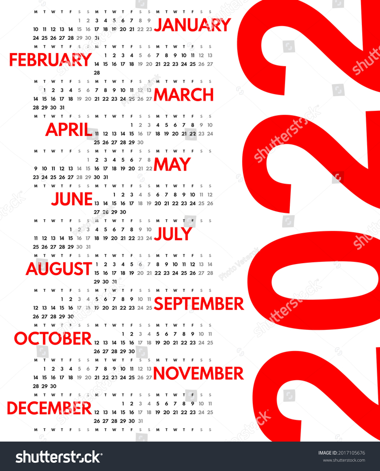2022 Vertical Full Year Calendar Layout: immagine vettoriale stock ...