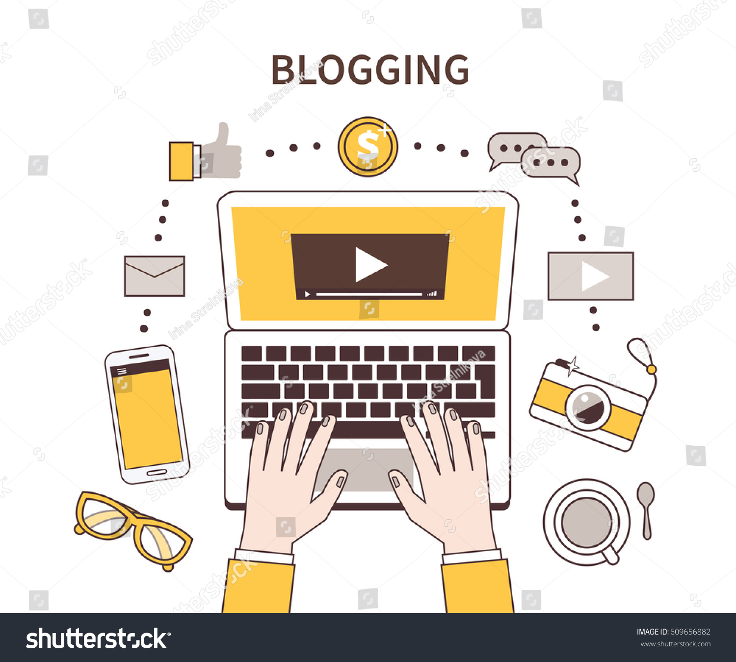 Video Blogging Concept Vector Line Illustration Stock Vector (Royalty ...