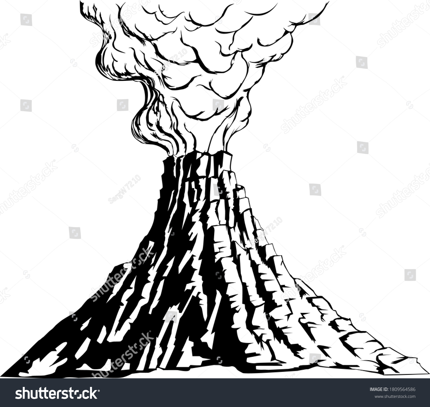 Volcano Black White Vector Illustration Stock Vector (Royalty Free ...
