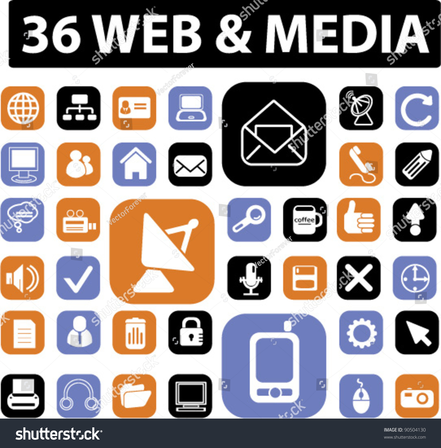 36 Web Media Icons Buttons Vector Stock Vector (Royalty Free) 90504130