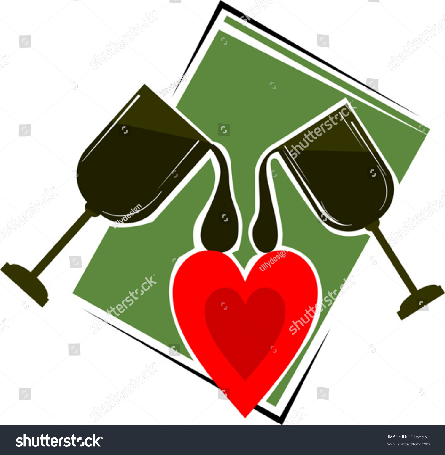 Wine Glass Love Symbols Green Background Stock Vector Royalty Free