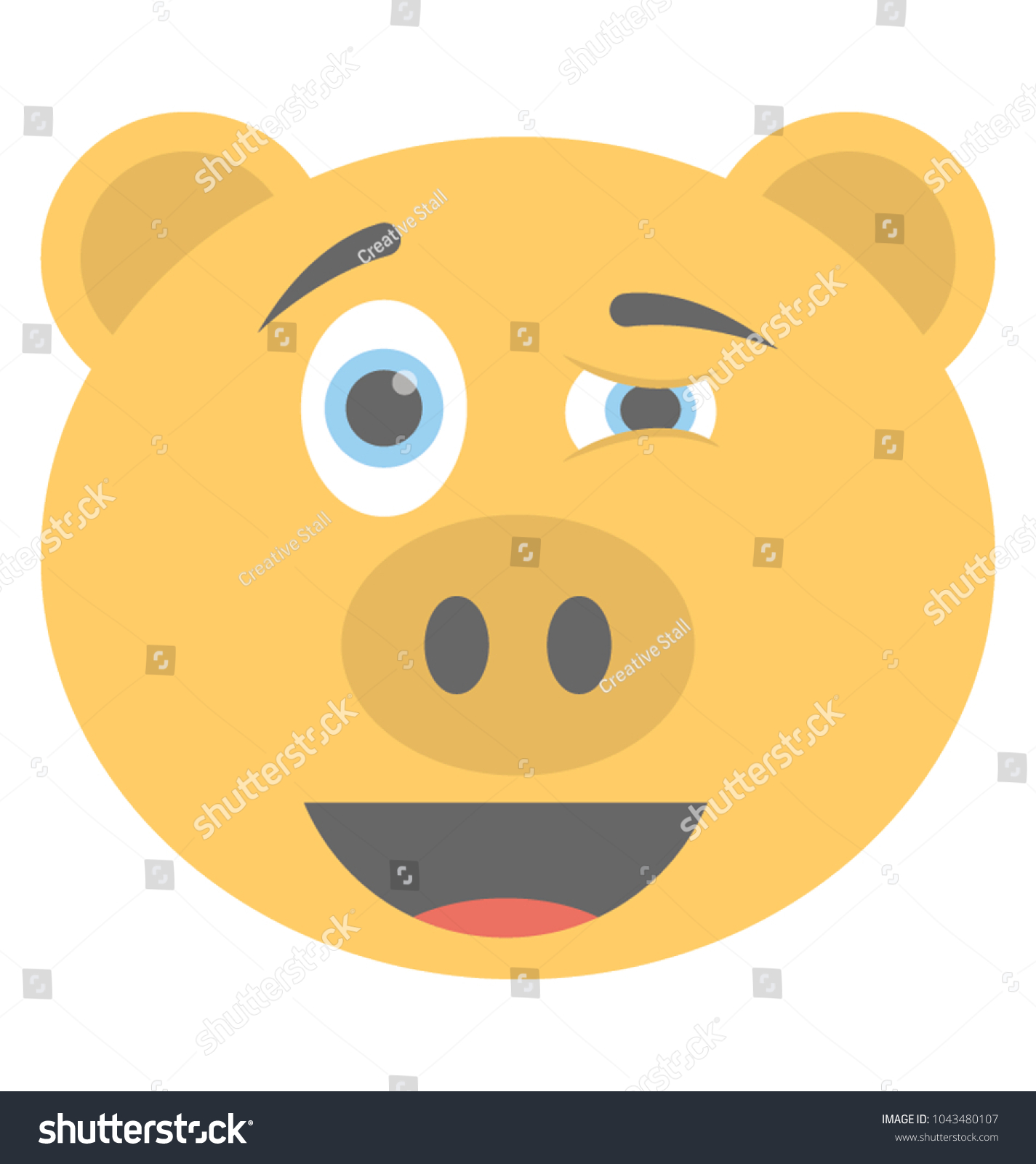 Winking Pig Face Emoji Flat Vector Stock Vector (Royalty Free) 1043480107