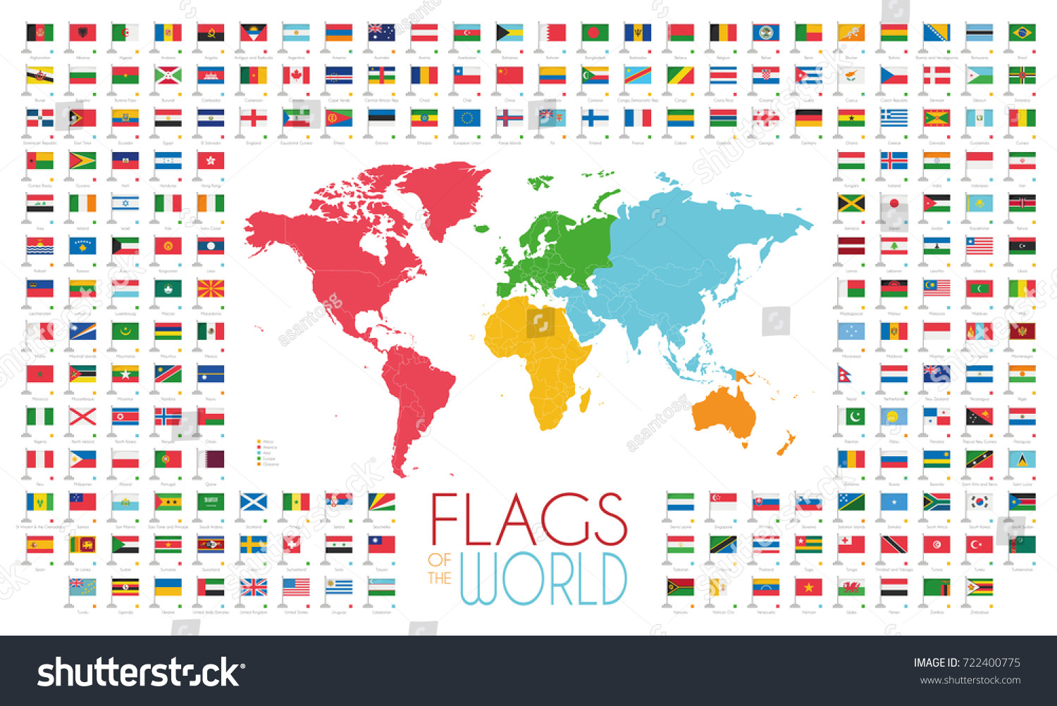 204 banderas mundiales con mapa mundial: vector de stock (libre de ...
