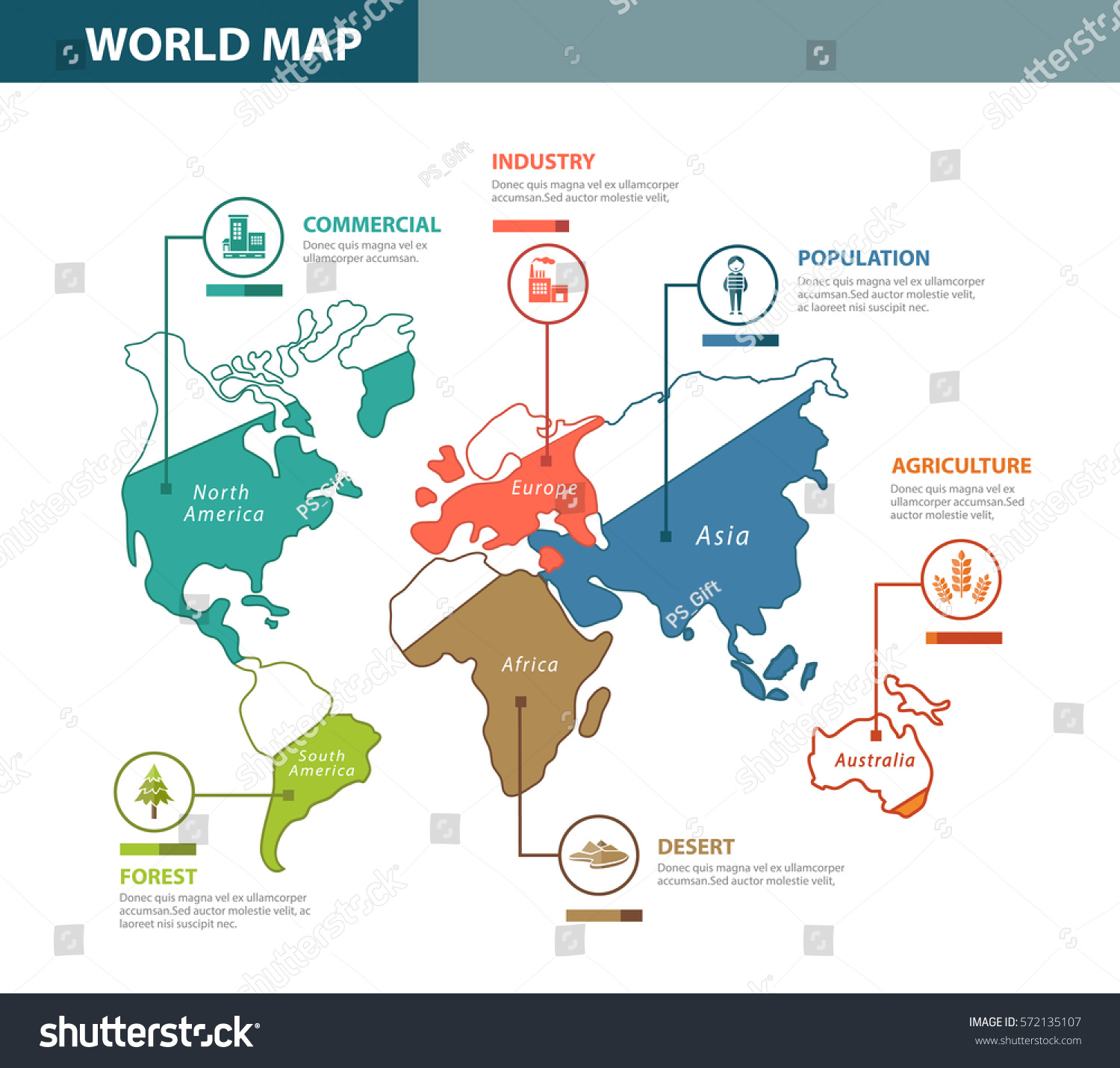 「World Map Information Graphics」のベクター画像素材（ロイヤリティフリー） 572135107 ...
