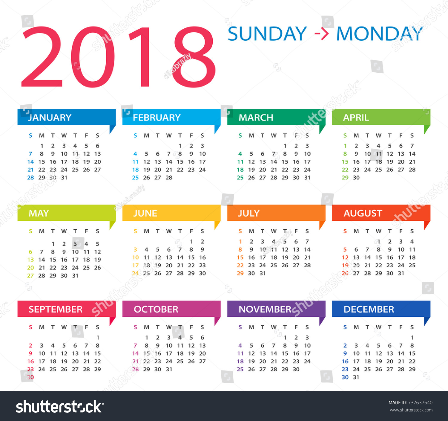 2018 Year Calendar Vector Illustration: vetor stock (livre de direitos ...