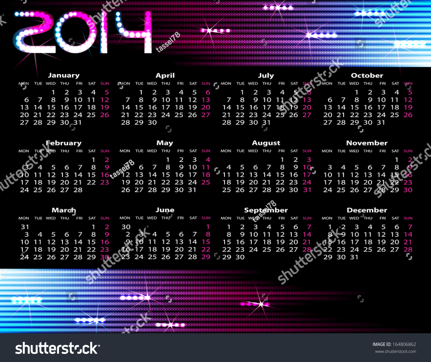 2014 Year Calendar Vector Illustration On 库存矢量图（免版税）164806862 ...
