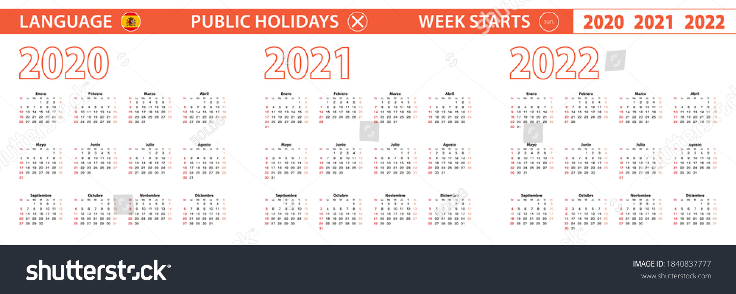 2020 2021 2022 Year Vector Calendar Stock Vector (Royalty Free ... 2020 2021 2022 Year Vector Calendar Stock Vector (Royalty Free ...