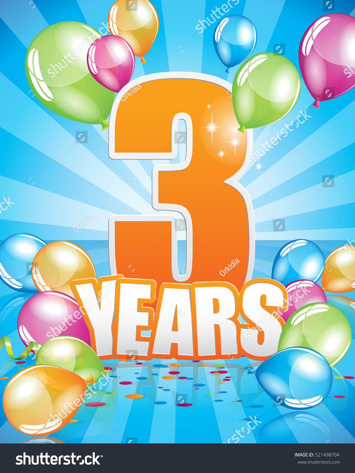 3 Years Birthday Card Full Vector Stock Vector (Royalty Free) 521498704