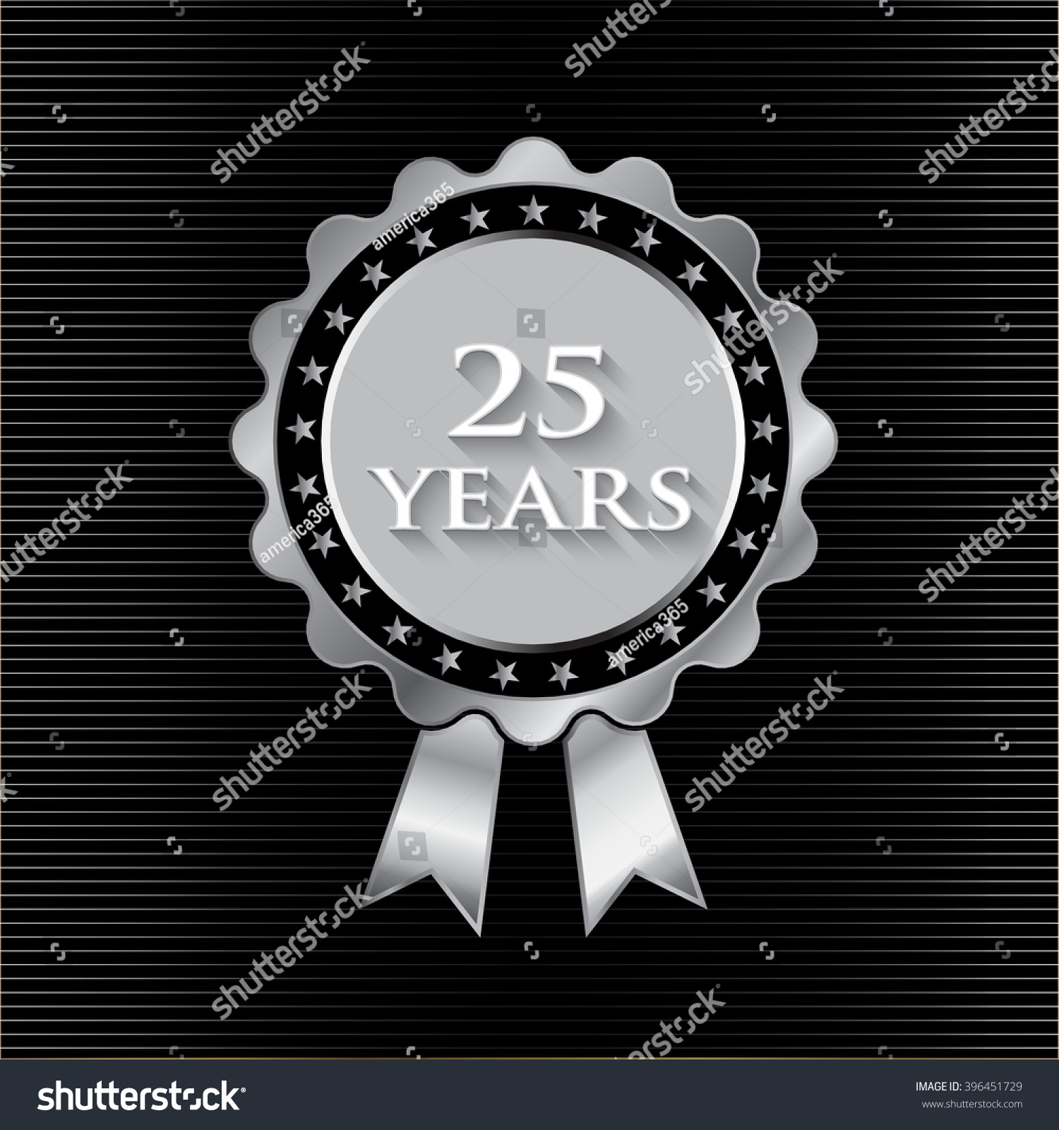 25 Years Silver Rosette Ribbon Vector Stock Vector (Royalty Free) 396451729