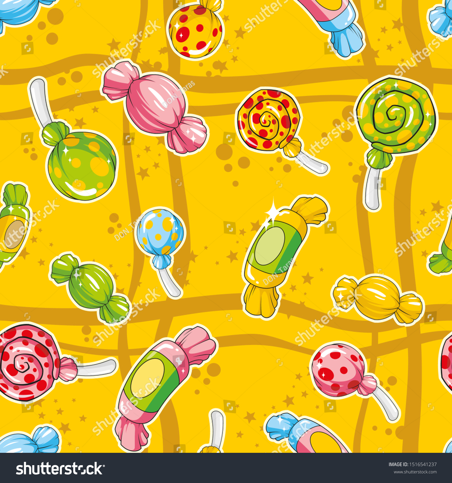 Yellow Cartoon Cheerful Pattern Colored Candies Stock Vector (Royalty ...