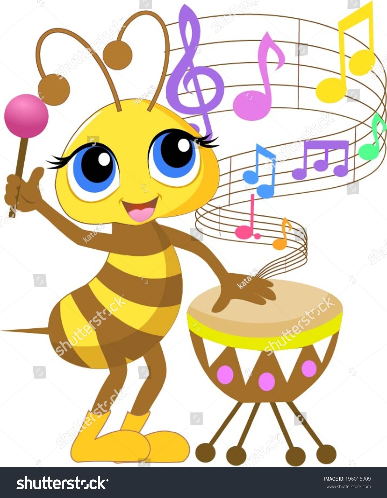 Bee Playing Drum Stock Vector (Royalty Free) 196016909 | Shutterstock