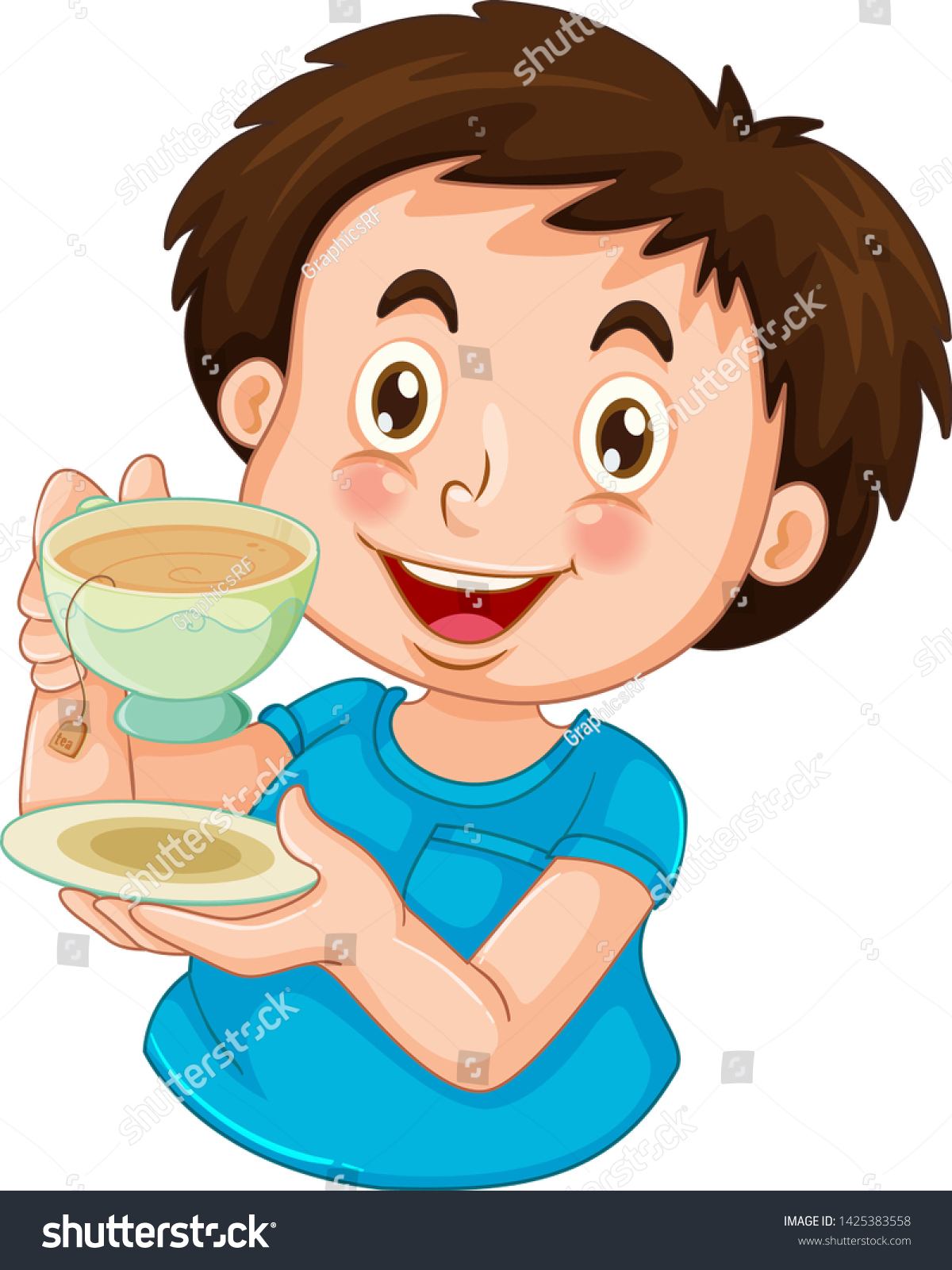 Boy Drinking Tea Illustration Stock Vector (Royalty Free) 1425383558 ...