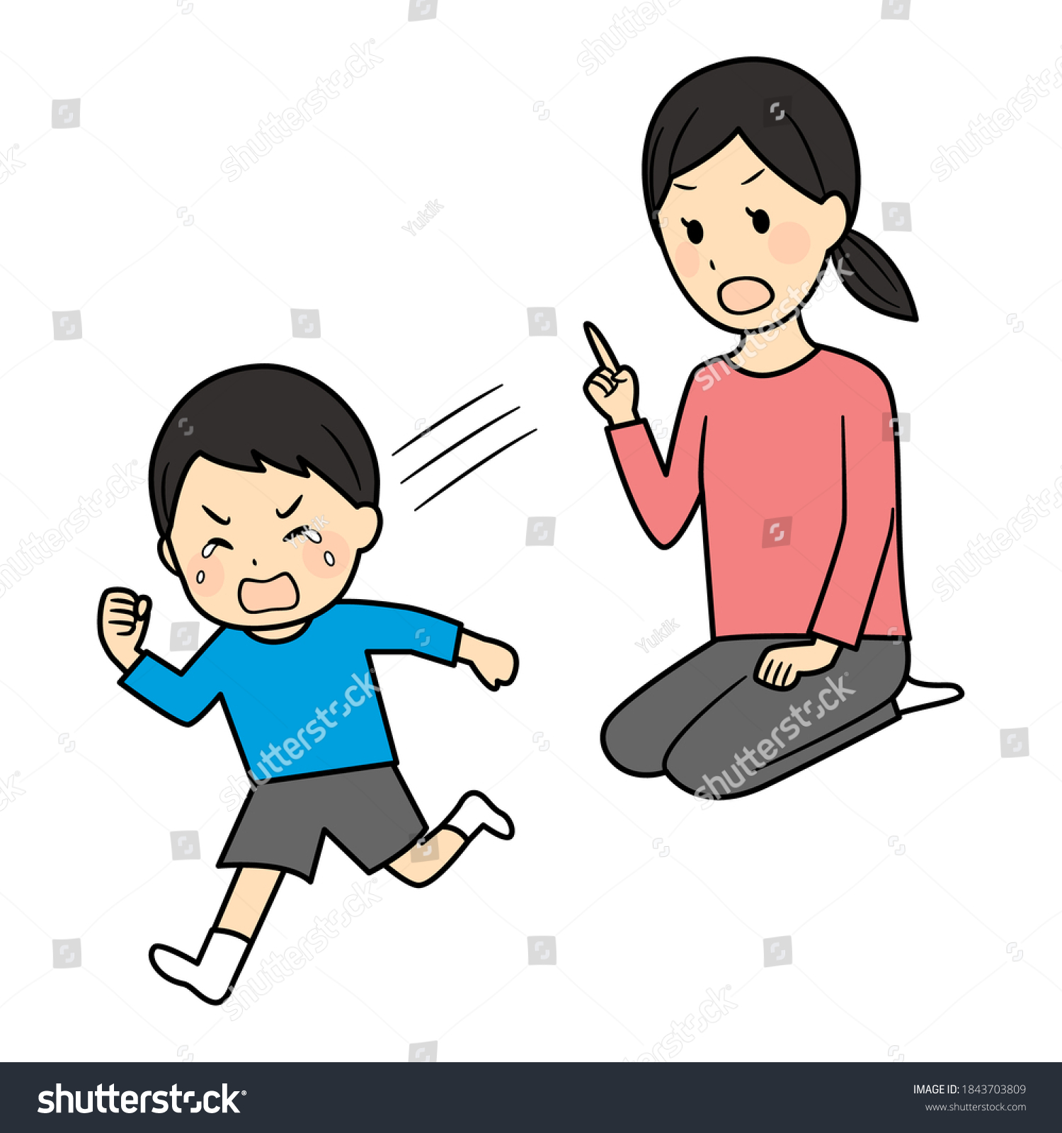 Boy Runing Crying Stock Vector (Royalty Free) 1843703809