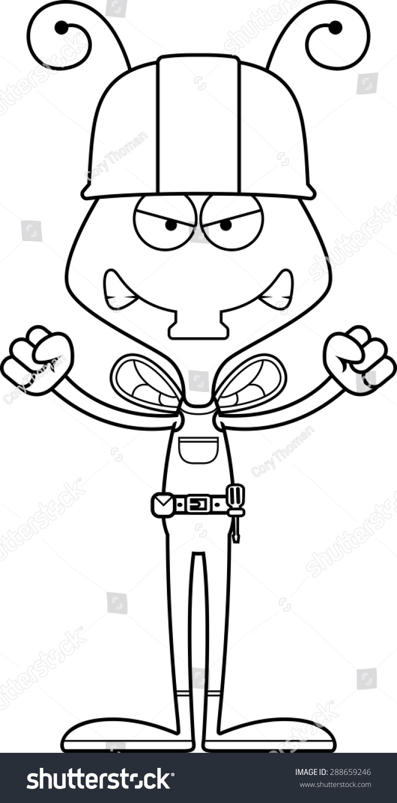 Cartoon Construction Worker Fly Looking Angry: เวกเตอร์สต็อก (ปลอดค่า ...