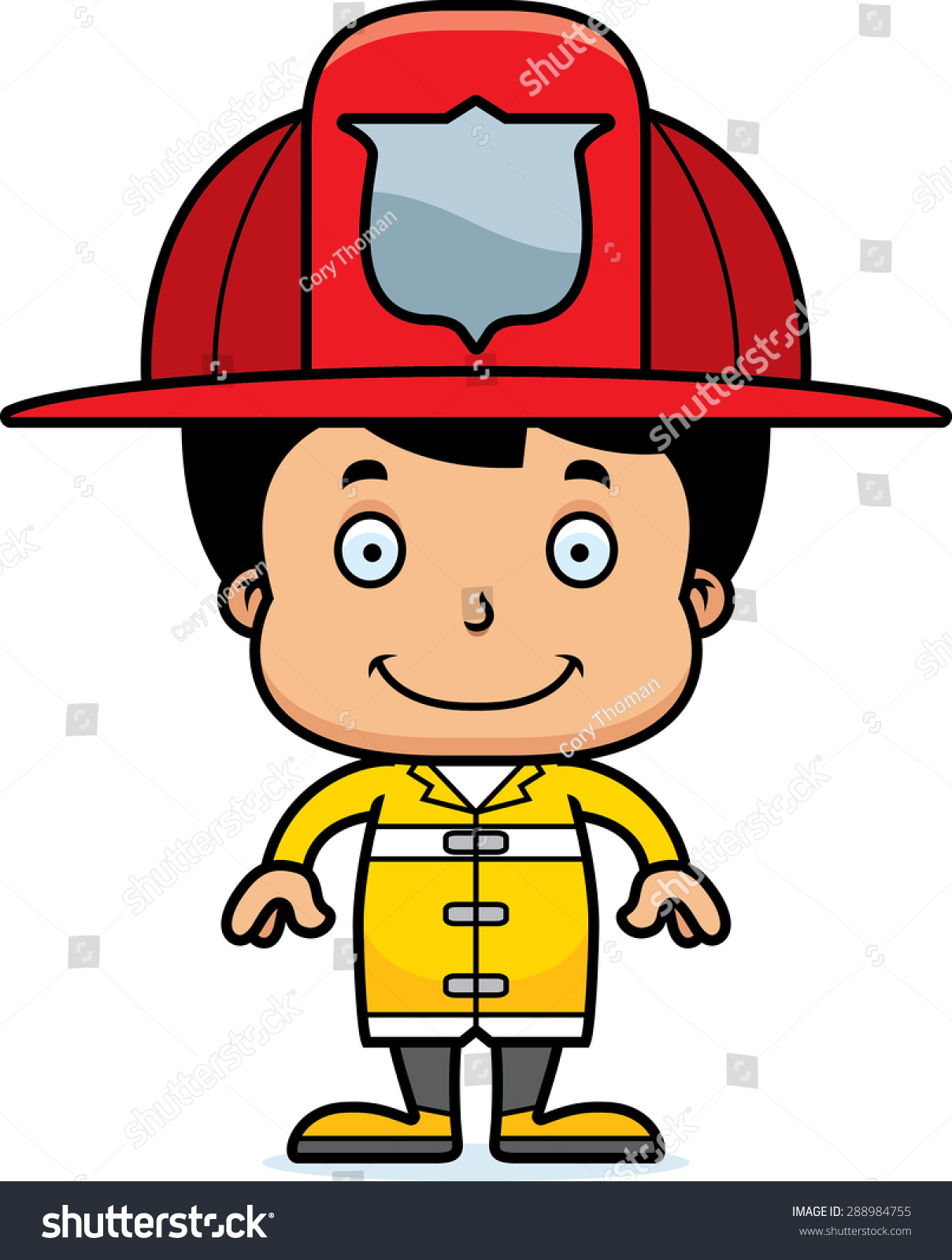 Cartoon Firefighter Boy Smiling Stock Vector (Royalty Free) 288984755