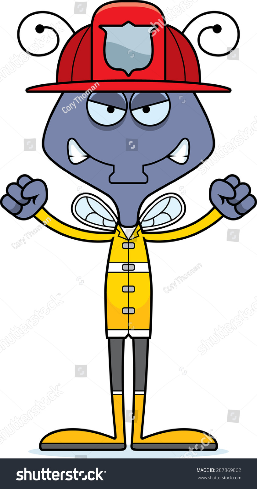 Cartoon Firefighter Fly Looking Angry Stock Vector (Royalty Free ...