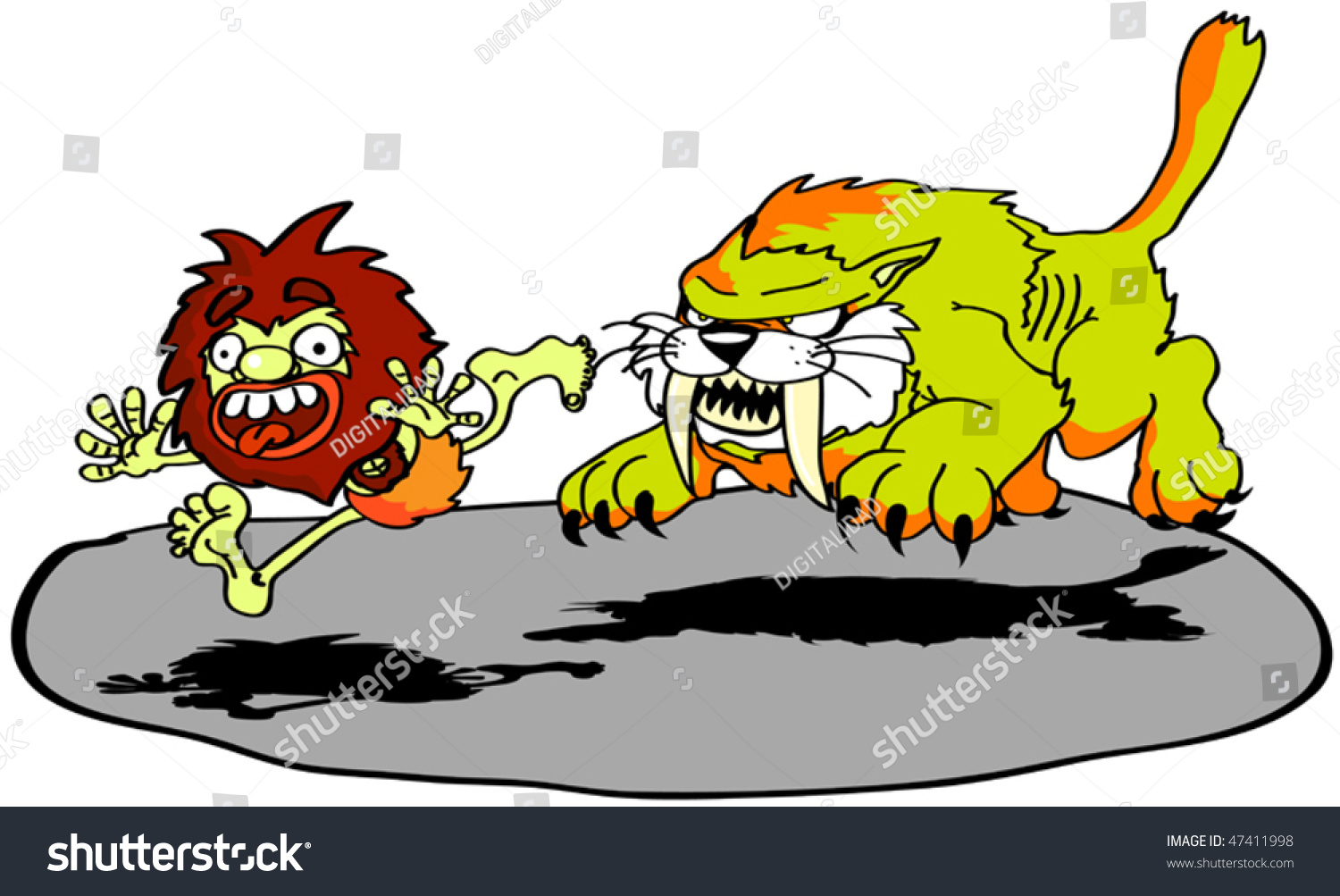 Caveman Being Scared By Sabre Tooth: vector de stock (libre de regalías ...