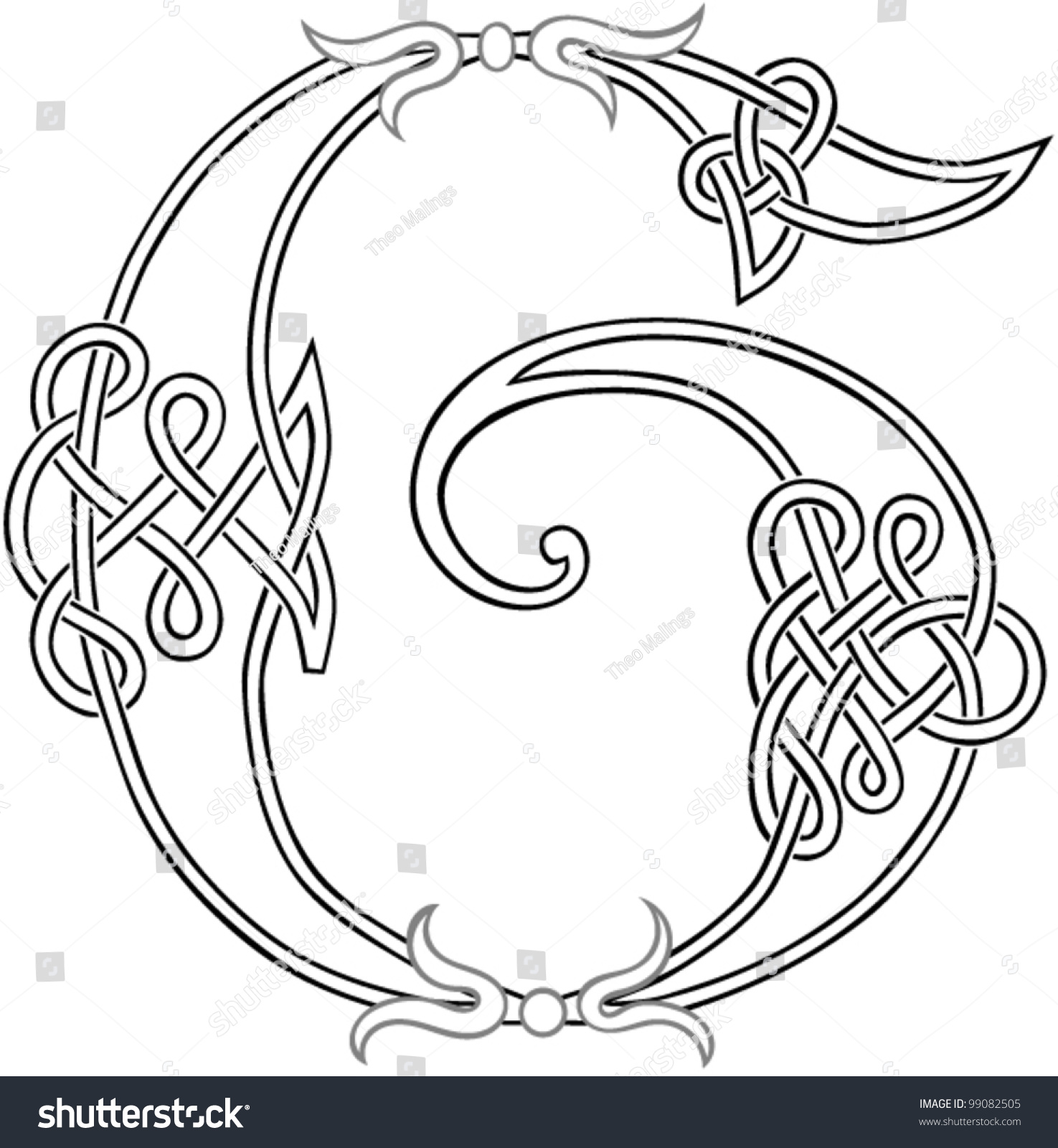 Celtic Knotwork Capital Letter G Stylized 스톡 벡터(로열티 프리) 99082505
