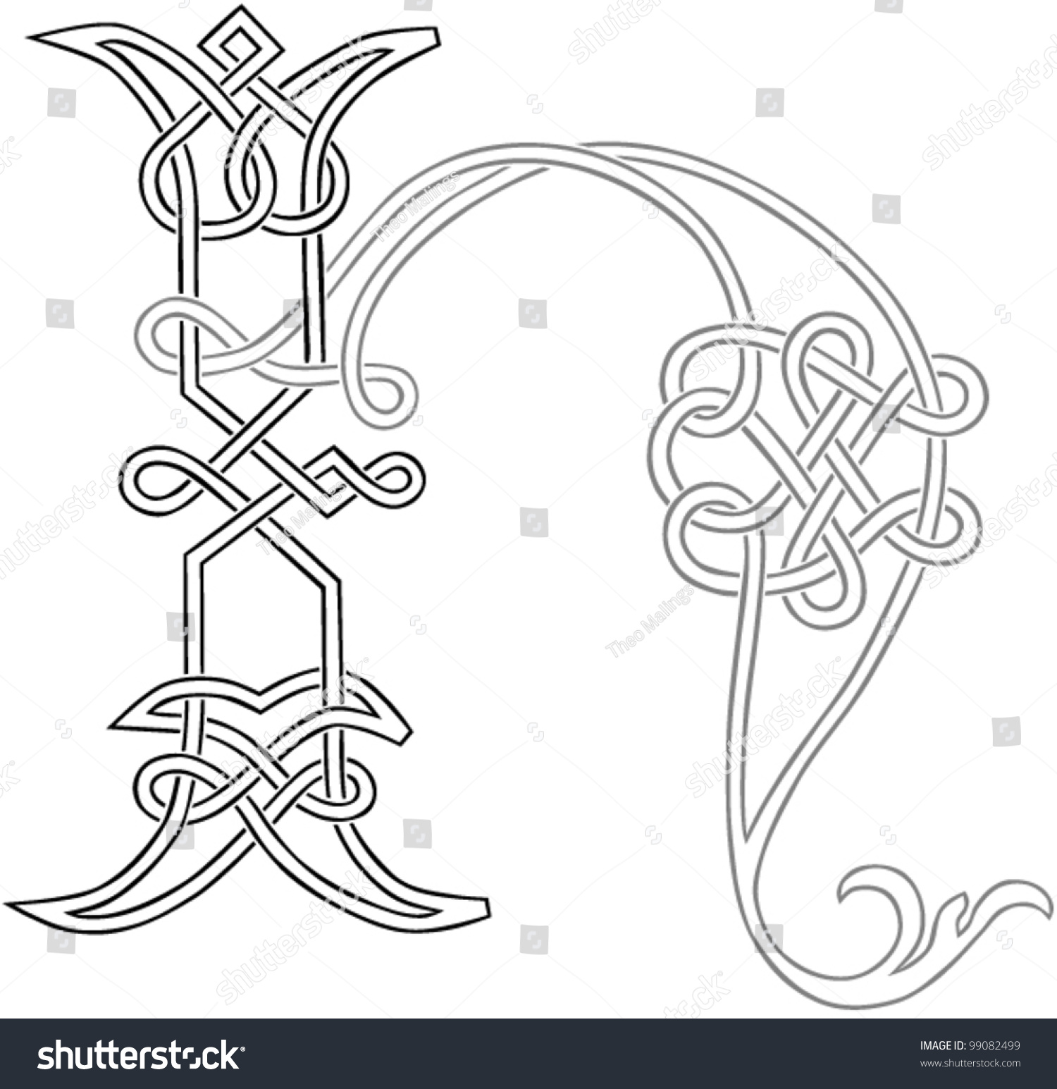 Celtic Knotwork Capital Letter H Stylized Stock Vector (Royalty Free ...