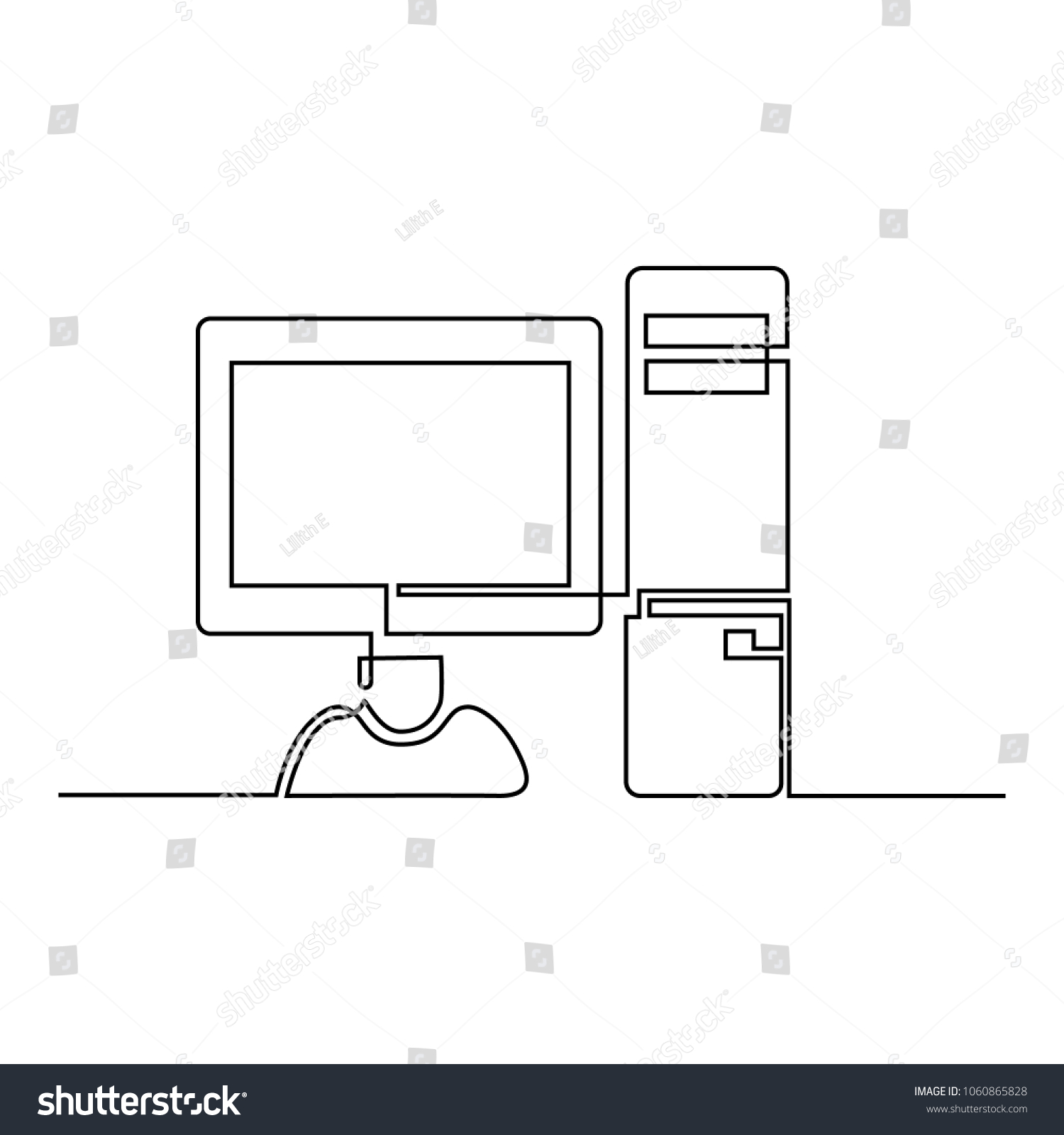 Computer Drawn By Single Line On Stock Vector (Royalty Free) 1060865828 ...