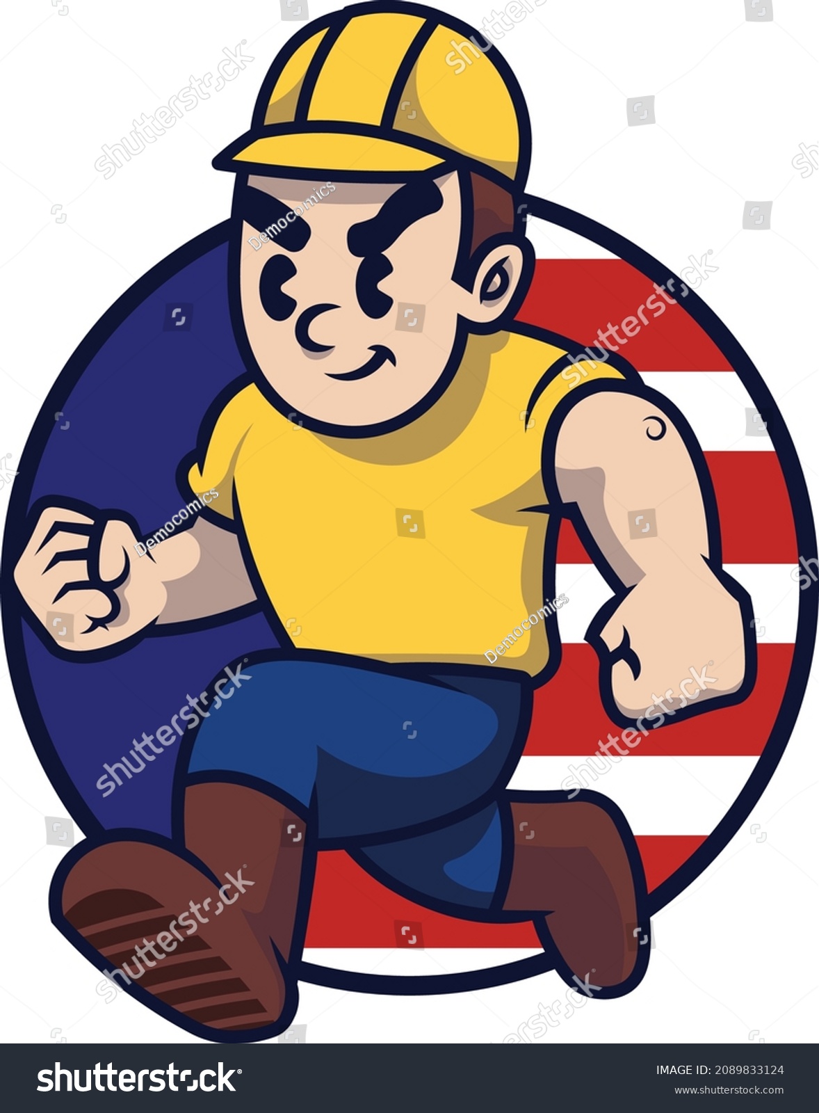 Construction Worker Running Logo Stock Vector (Royalty Free) 2089833124 ...